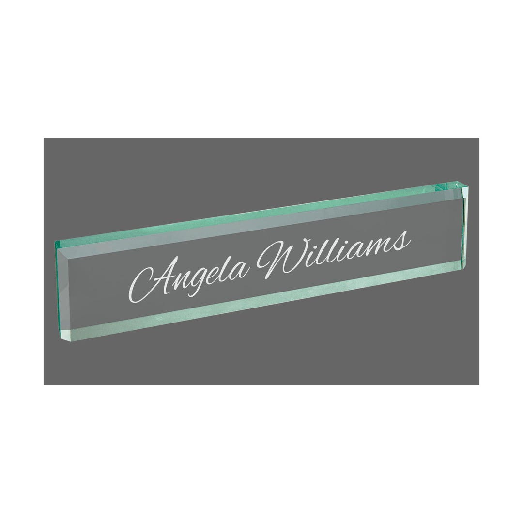 Personalized Name Plate for Desk, Engraved Jade Glass With Custom Name ...