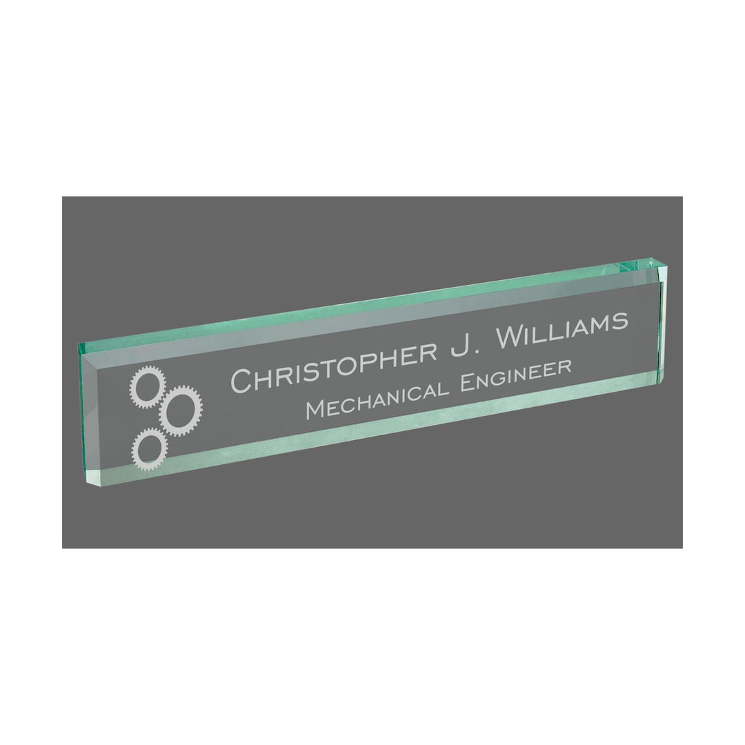 Personalized Engineer Name Plate for Desk Engraved Jade Glass With ...