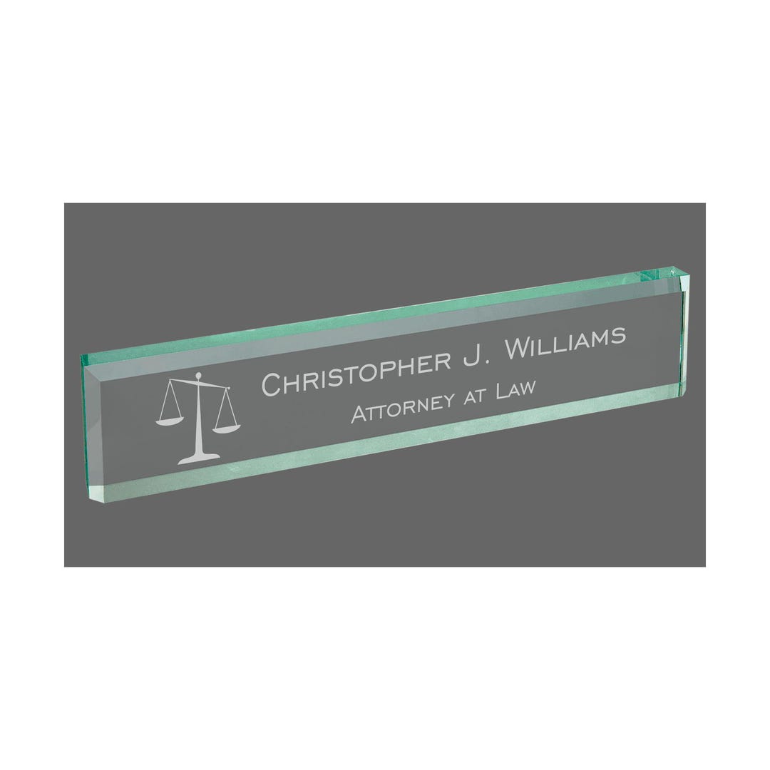 Personalized Lawyer Attorney Name Plate for Desk Engraved Jade Glass ...