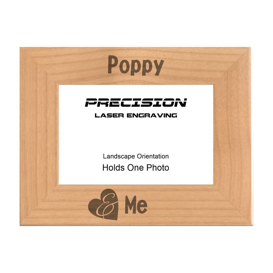 Poppy Picture Frame, Poppy and Me Heart Engraved Natural Wood Photo ...