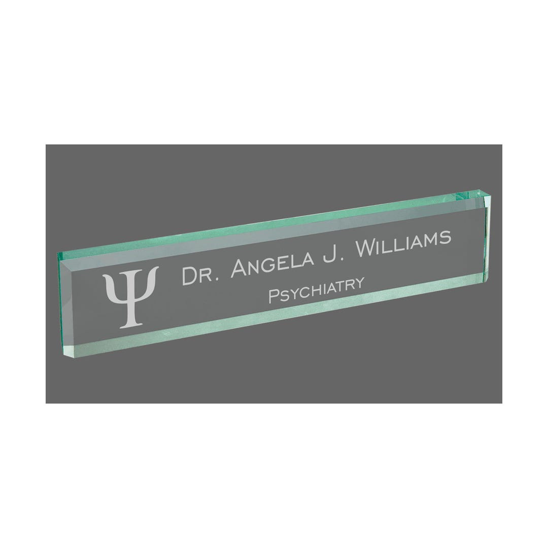 Personalized Psychiatry Name Plate for Desk Engraved Jade Glass With ...