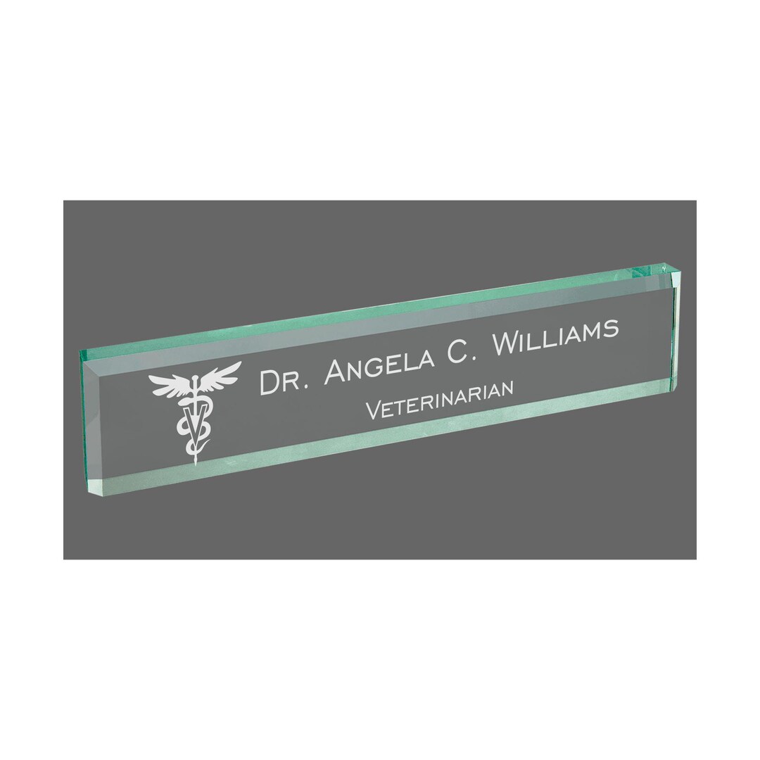 Personalized Veterinarian Name Plate for Desk, Engraved Jade Glass With ...