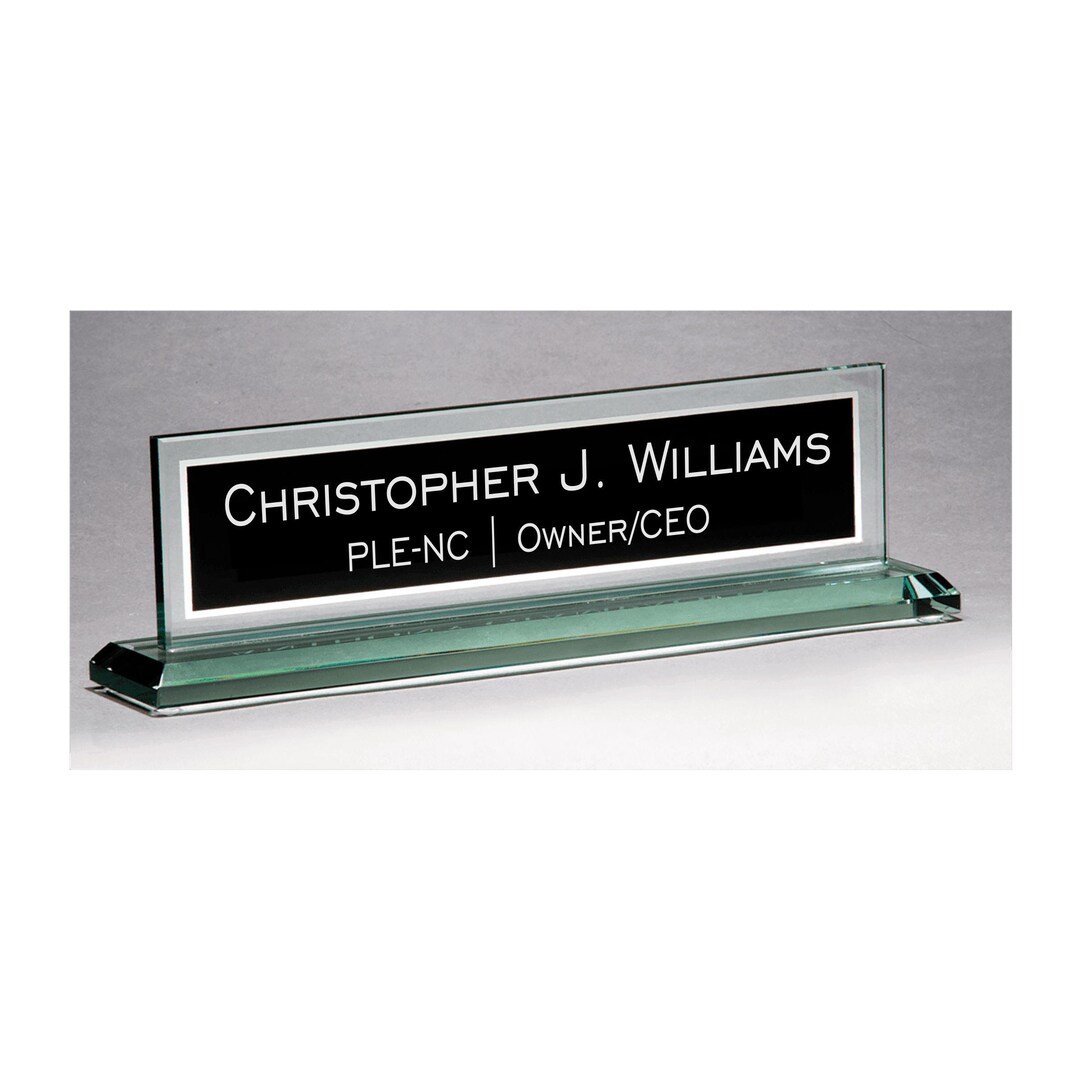 Personalized Name Plate for Desk, Engraved Glass With Name Company ...