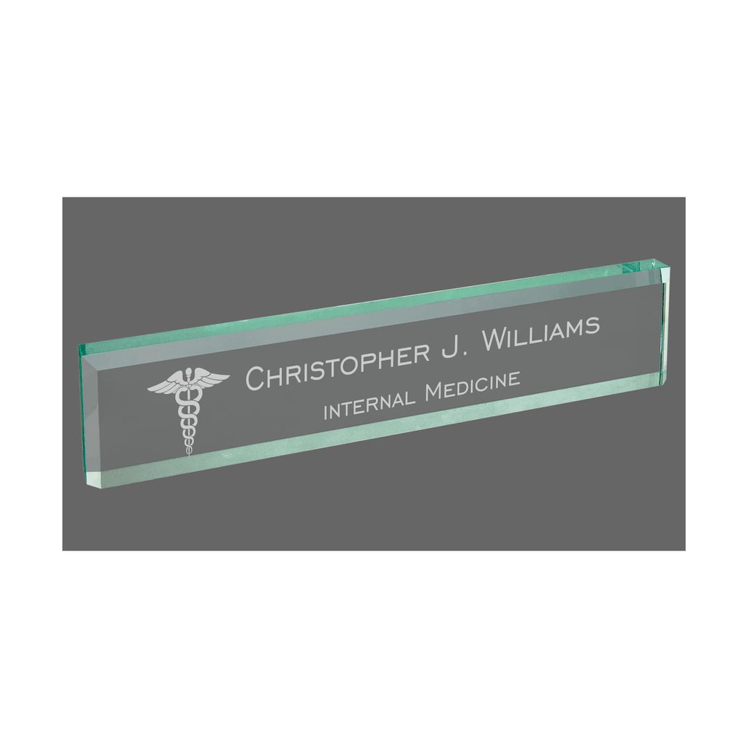 Personalized Medical Field Name Plate for Desk Engraved Jade Glass With ...