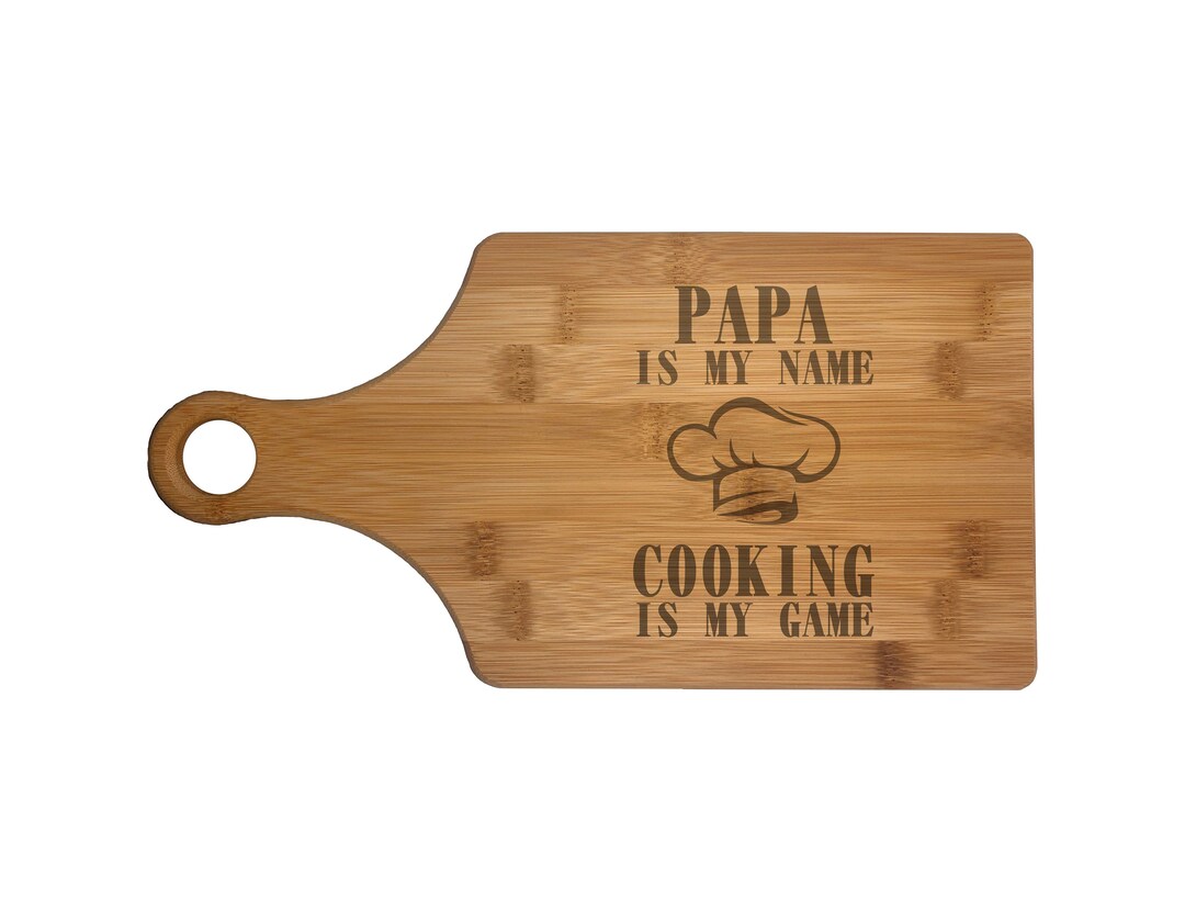 Papa Cutting Board, Papa My Name Cooking My Game Engraved Natural Wood ...