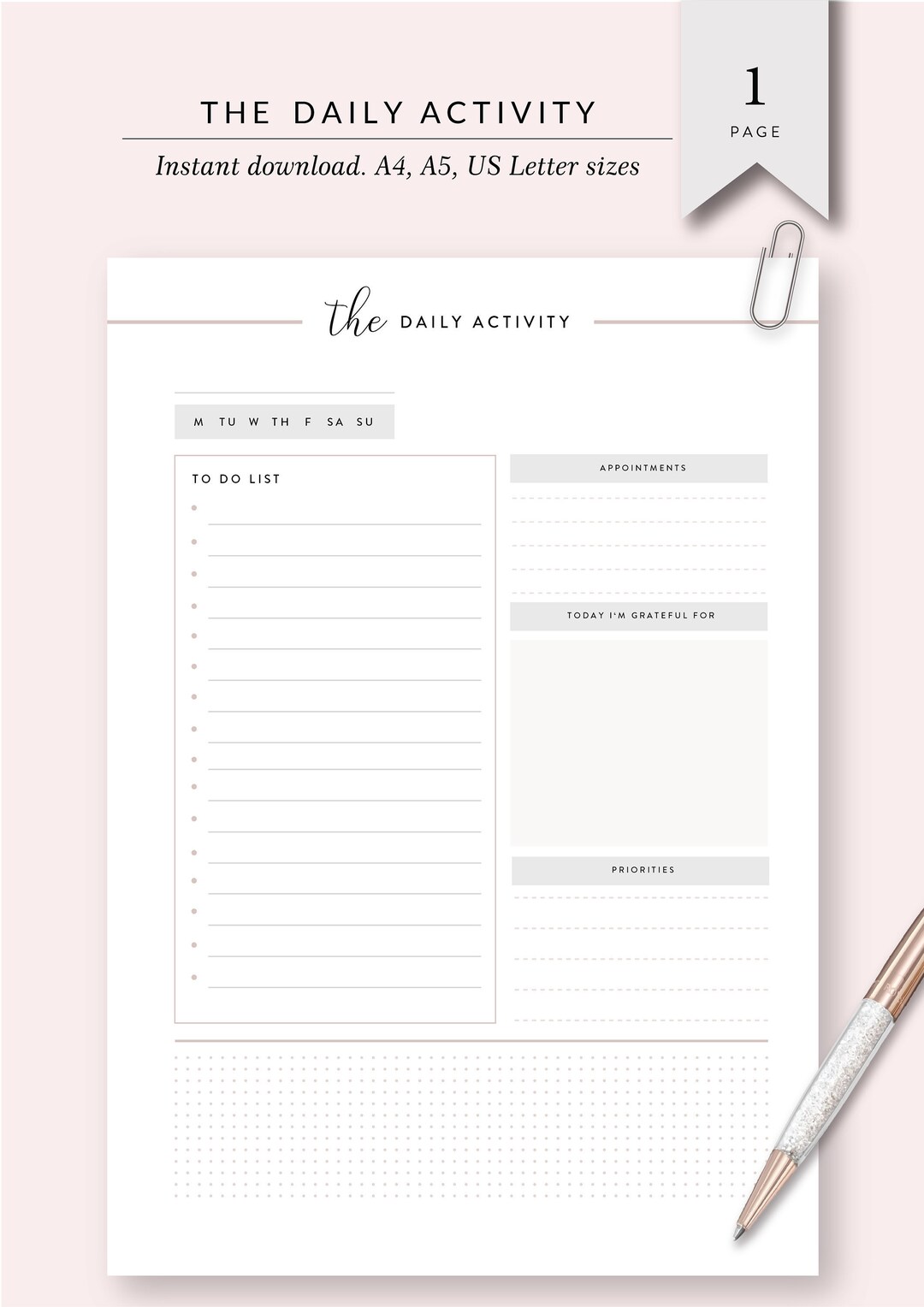Daily Planner - Printable Daily Activity Planner - A5, A4, US Letter ...