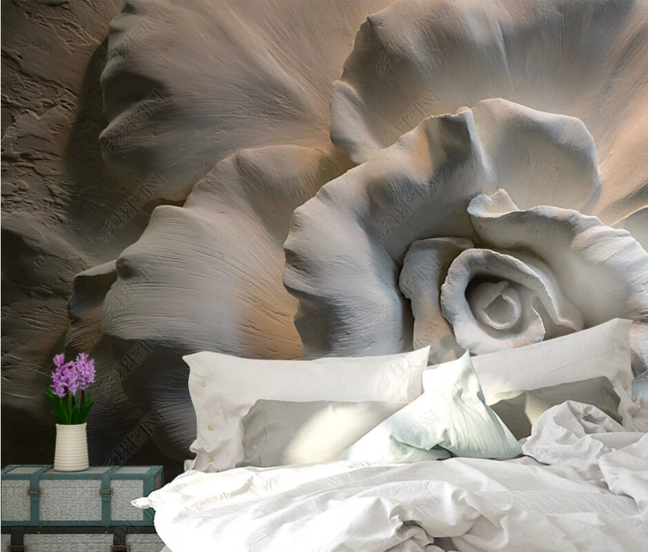 3D Relief Rose Wallpaper Wall Mural,beautiful Flowers Wall Mural Wall ...