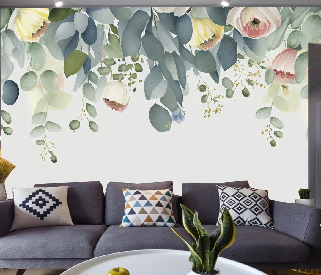 Watercolor Hanging Green Leaves Vine Wallpaper, Green Vine Leaves Wall ...