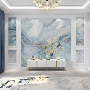 Simple Blue Marble Wallpaper Marble Wall Mural Home Decor - Etsy