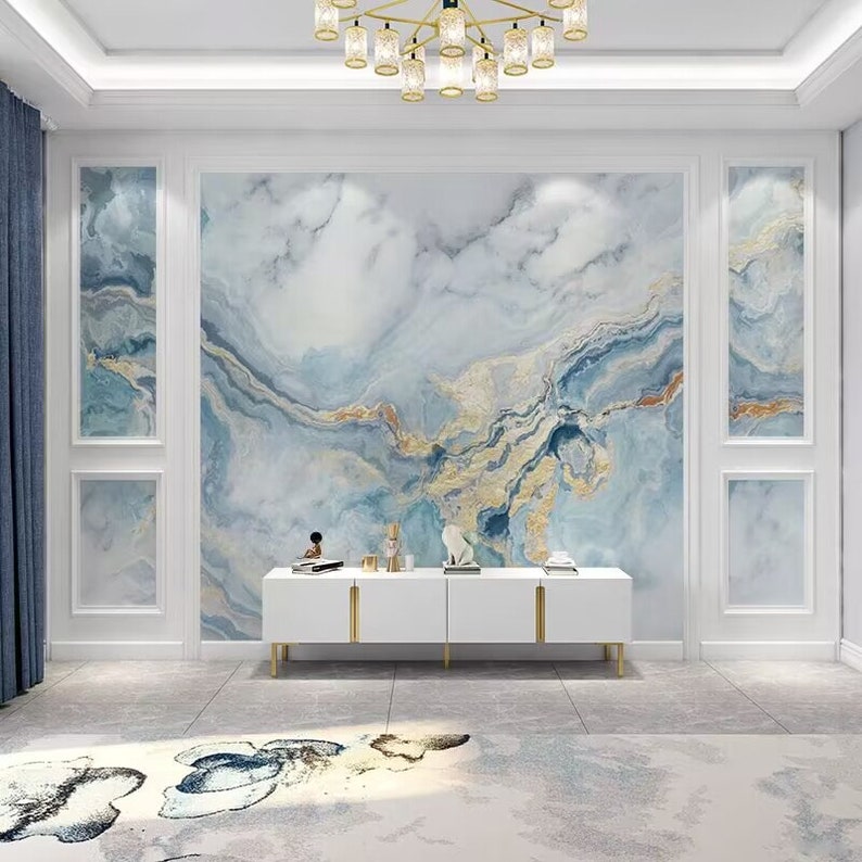 Simple Blue Marble Wallpaper Marble Wall Mural Home Decor - Etsy