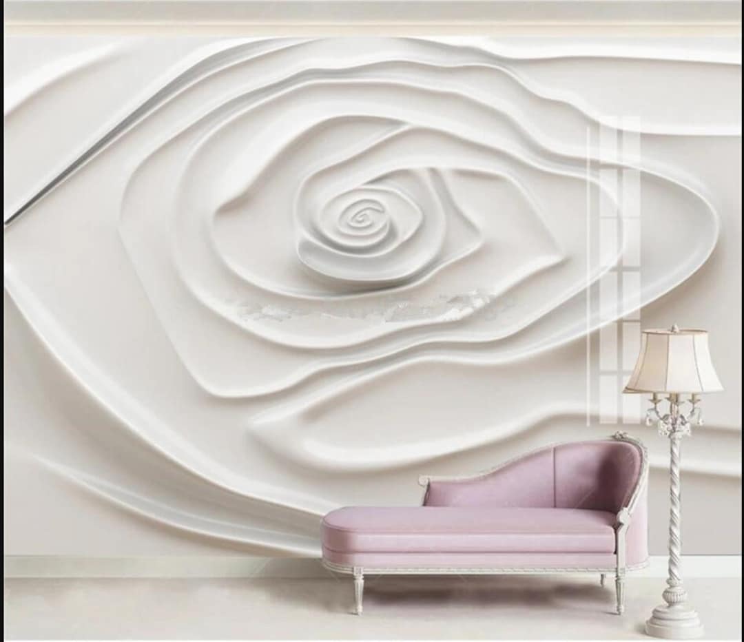 3D Embossed White Rose Flower Living Room TV Background Wallpaper Mural ...