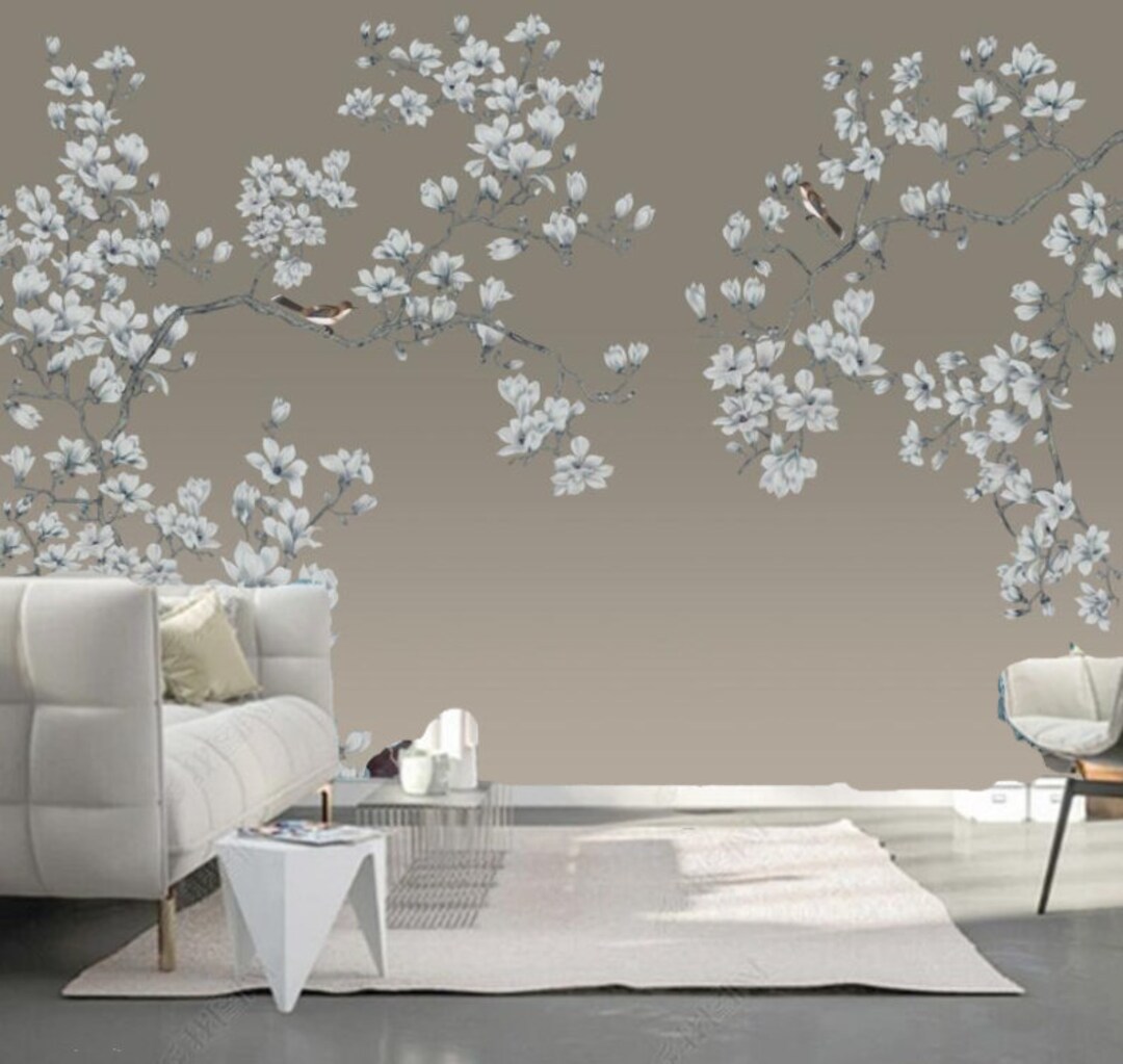 Chinoiserie Flowers and Birds Wallpaper Wall Mural, Flowers Magnolia ...