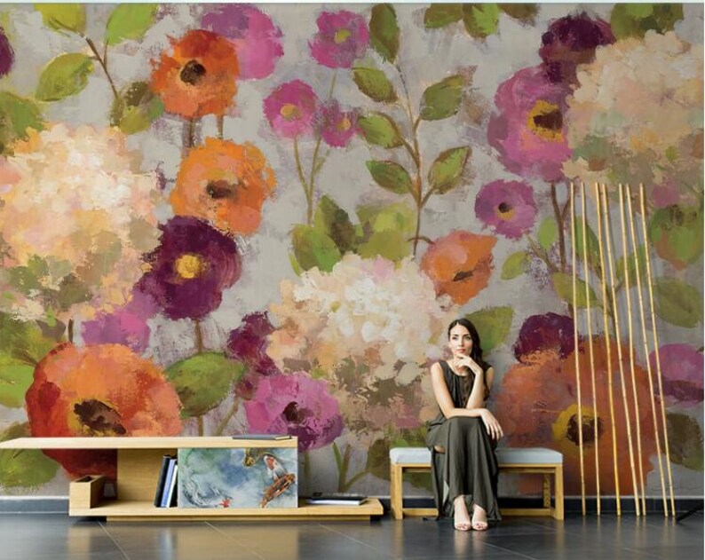 American Style Hydrangea Flowers Floral Wallpaper Wall Mural - Etsy