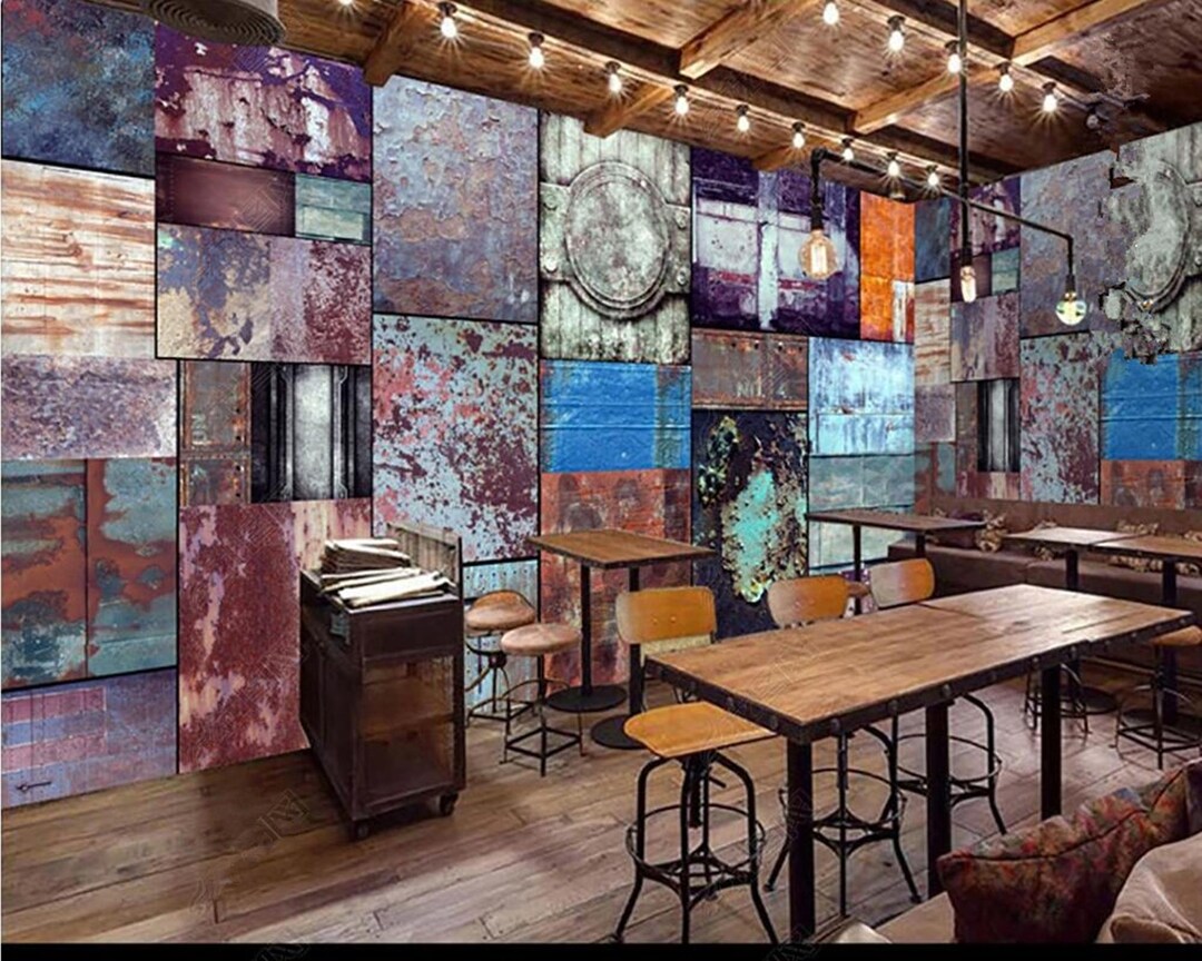 Original Retro Iron Background Bar Resturant Coffee Shop Wallpaper Wall ...