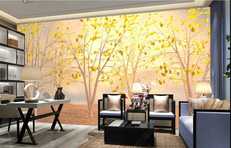Oil Painting Trees Wallpaper Wall Mural Abstract Trees Wall - Etsy