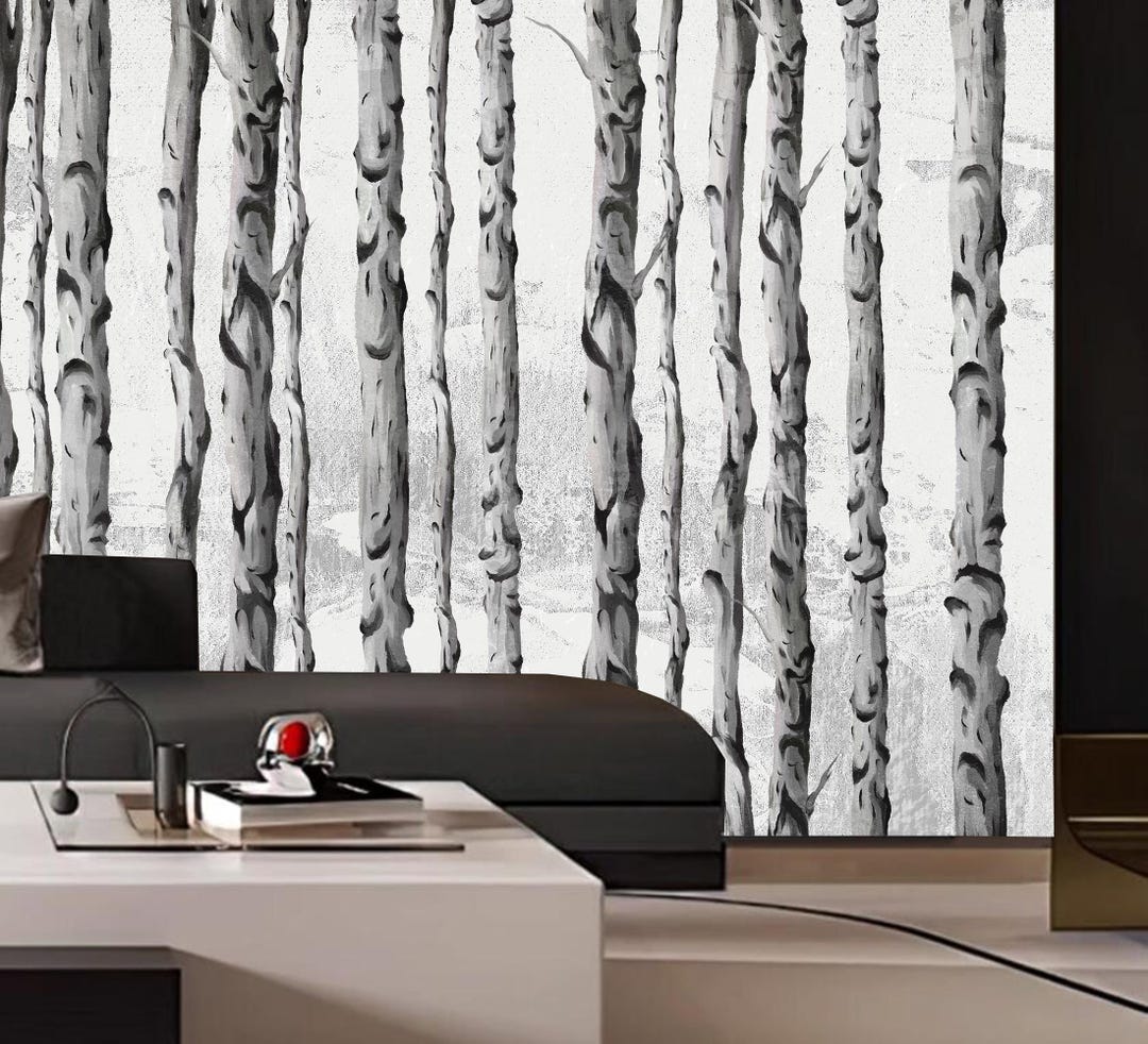 Art Painted Birch Trees on a Textured Background Drawing in Light and ...