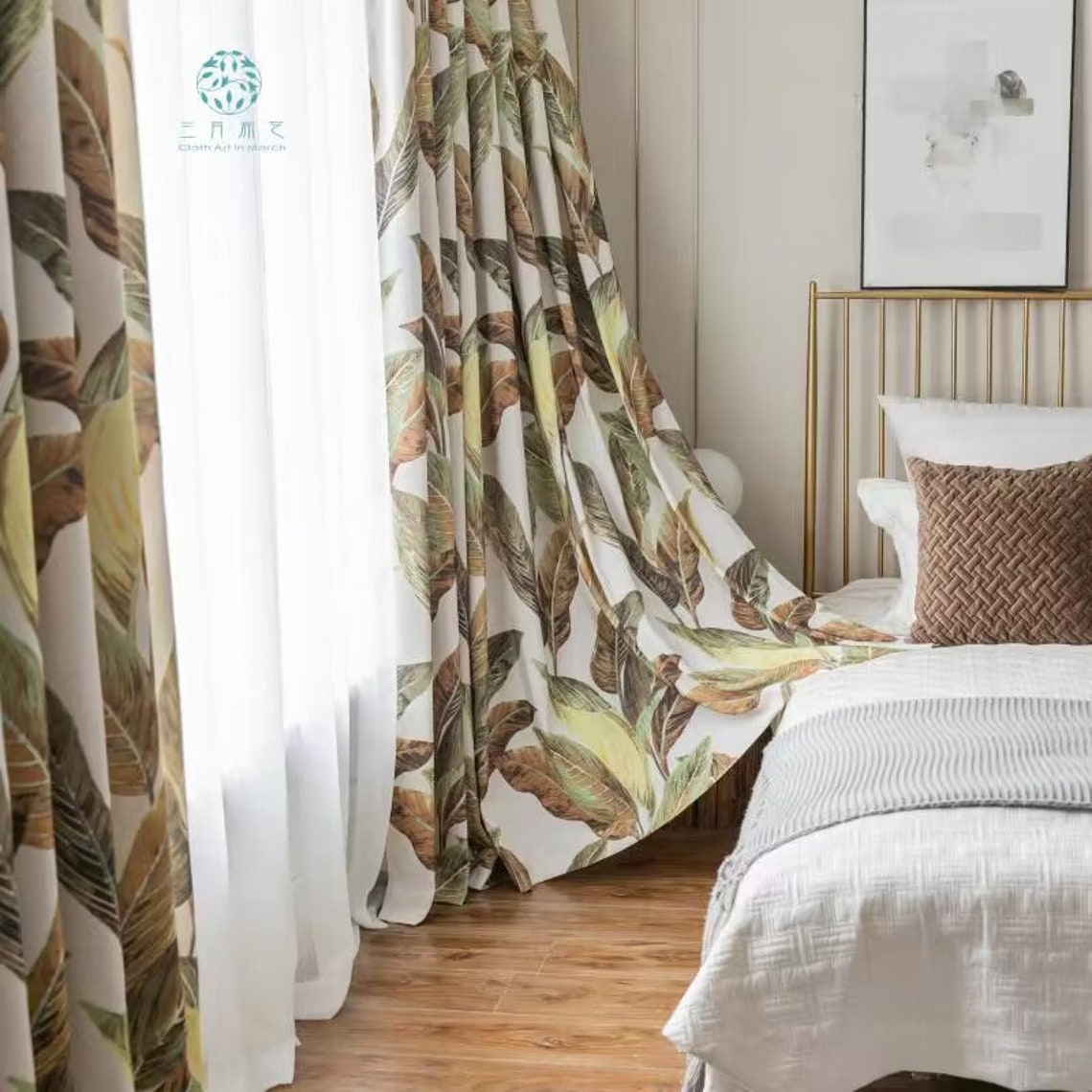 One Panel Rustic Retro Banana Leaves Plants Print Curtains, Translucent ...