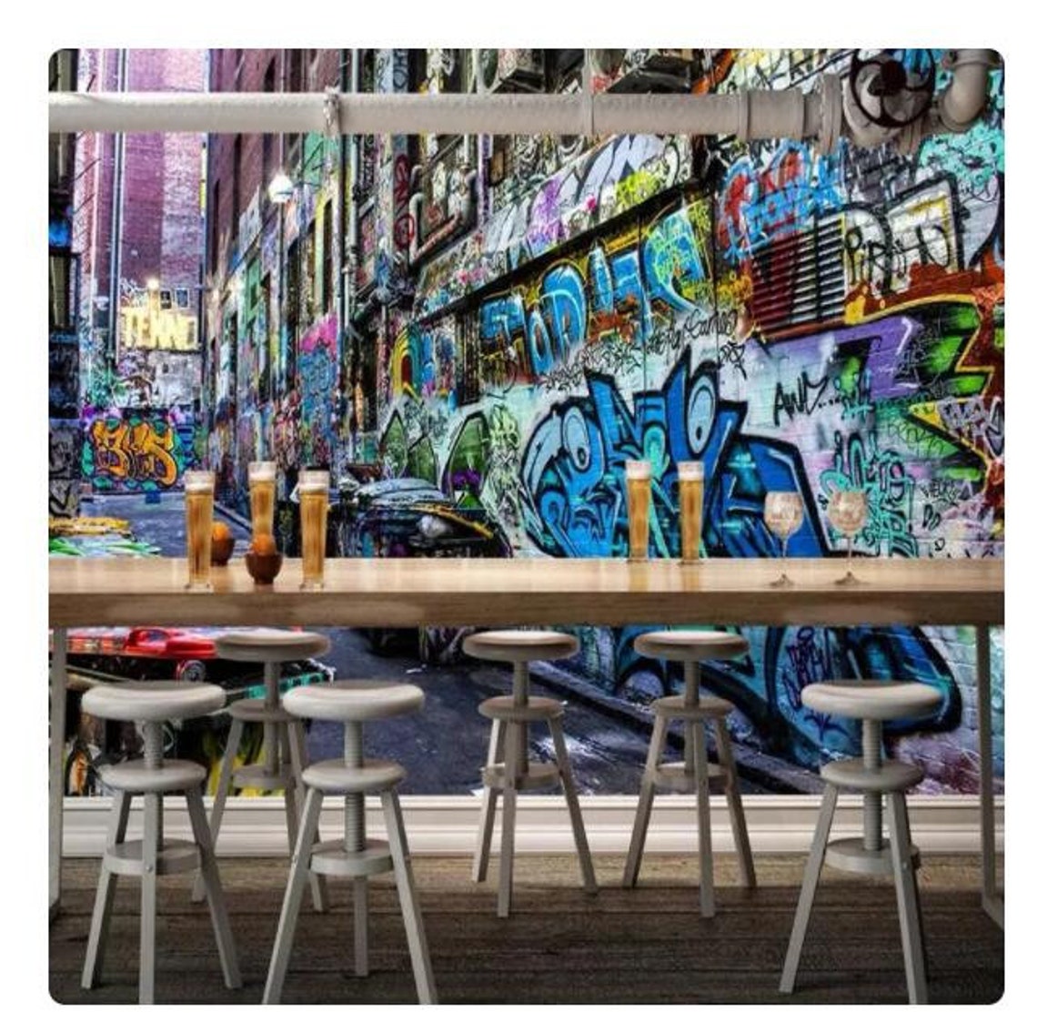 Graffiti Alley Wall Painting Restaurant Cafe Background Living - Etsy