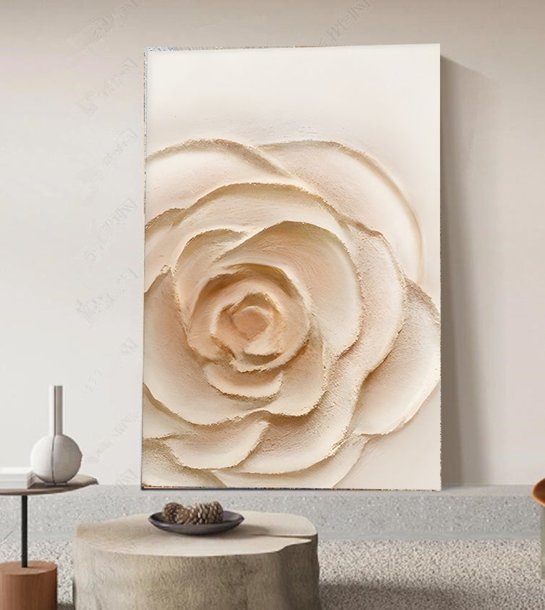 Abstract Textured Rose Flower Painting, Rose Flower Wall Art, Rose ...