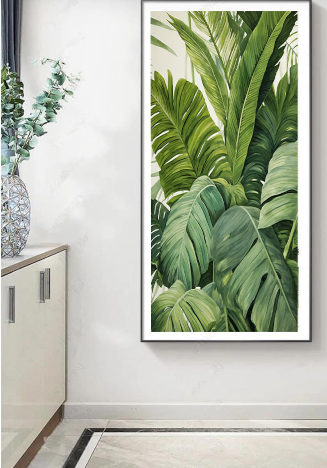 Minimalism Green Leaf Wall Art, Tropical Leaves Plant Digital Art ...