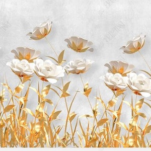 3D Flowers Floral Wallpaper Wall Mural, Beautiful 3D Flowers Floral ...