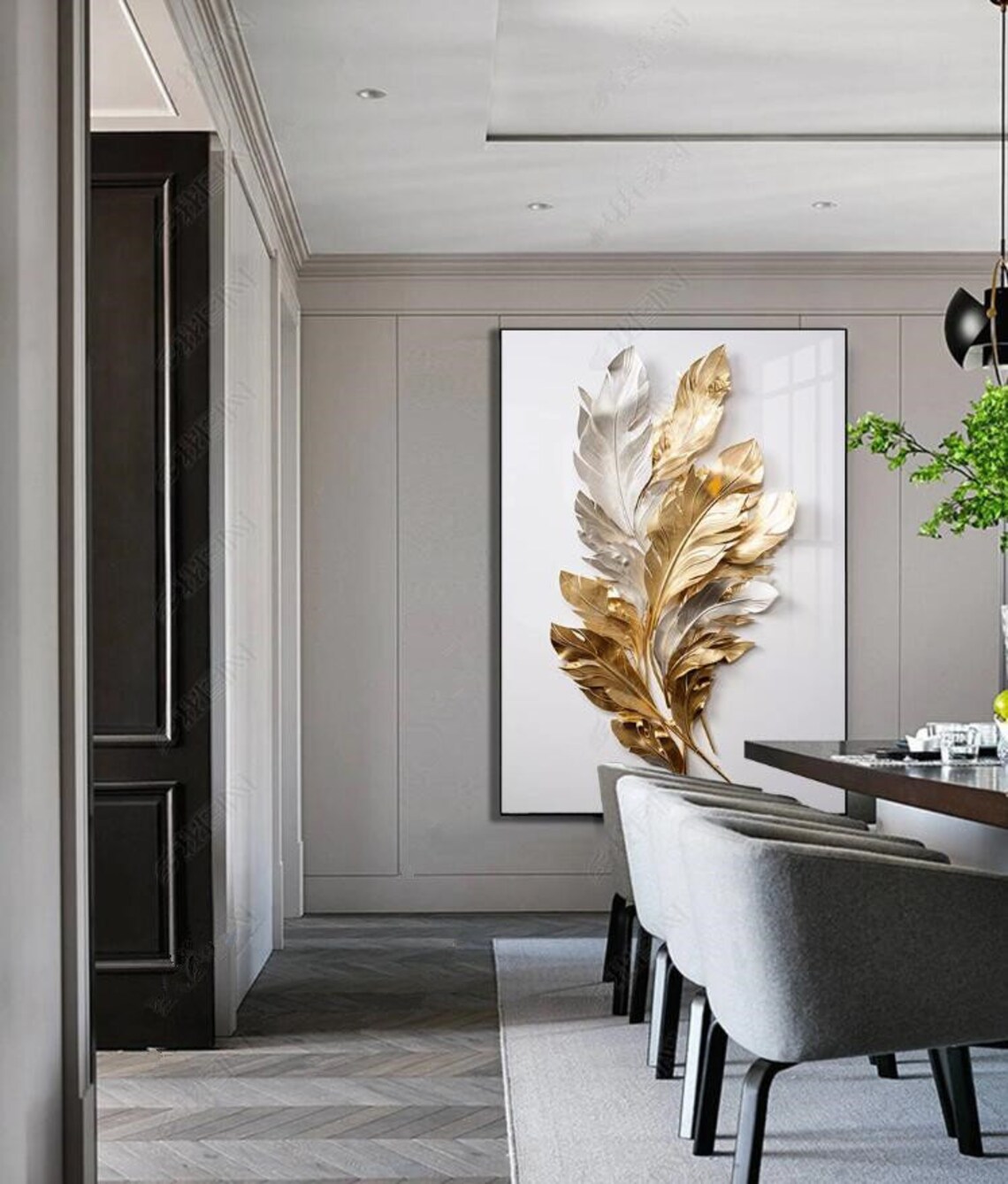 Nordic Gold Feather Warm Color Decoration Painting, Gold Feathers ...