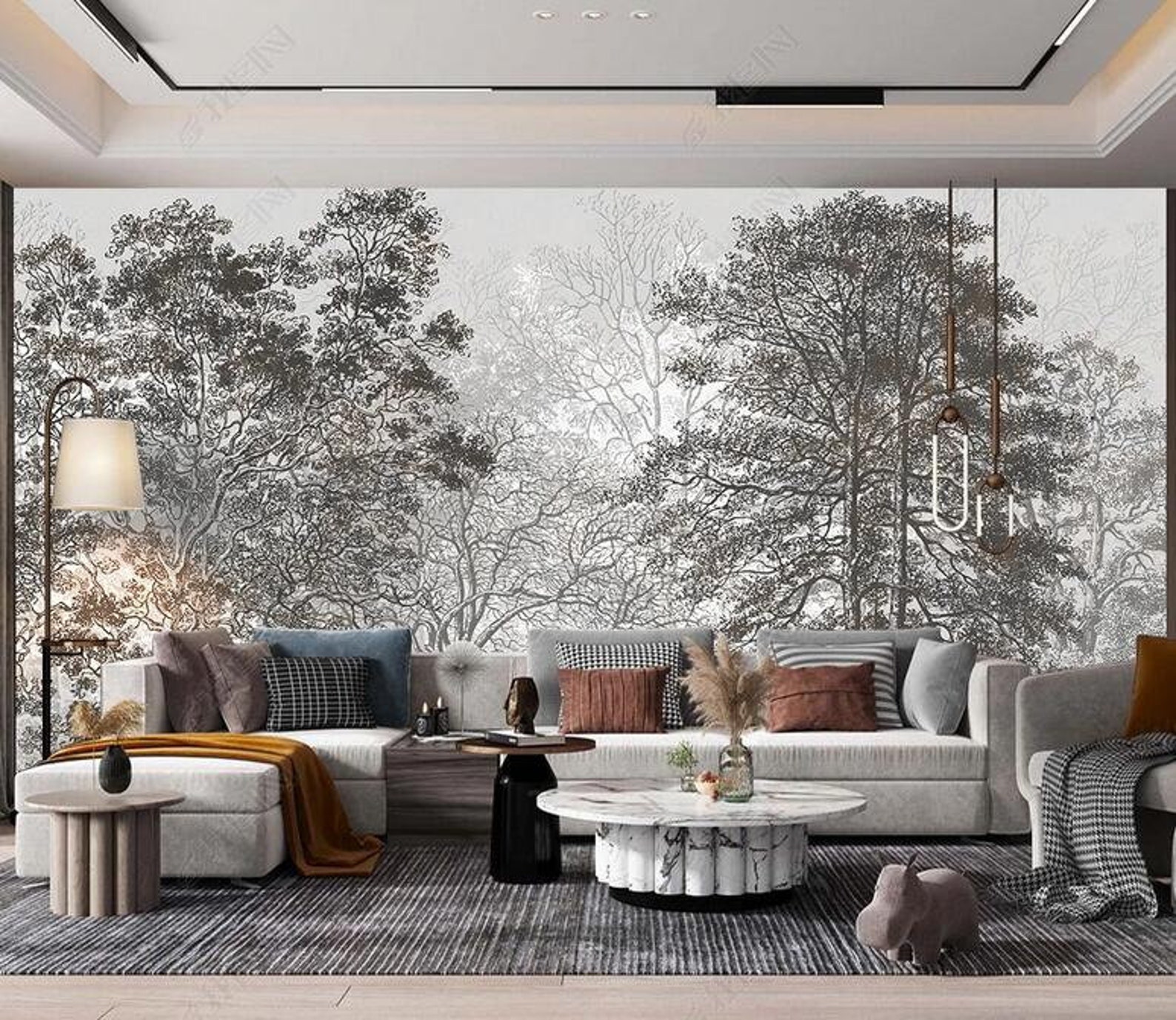 Northern Europe Simple Forest Wallpaper Wall Mural, Gray Trees Forest ...