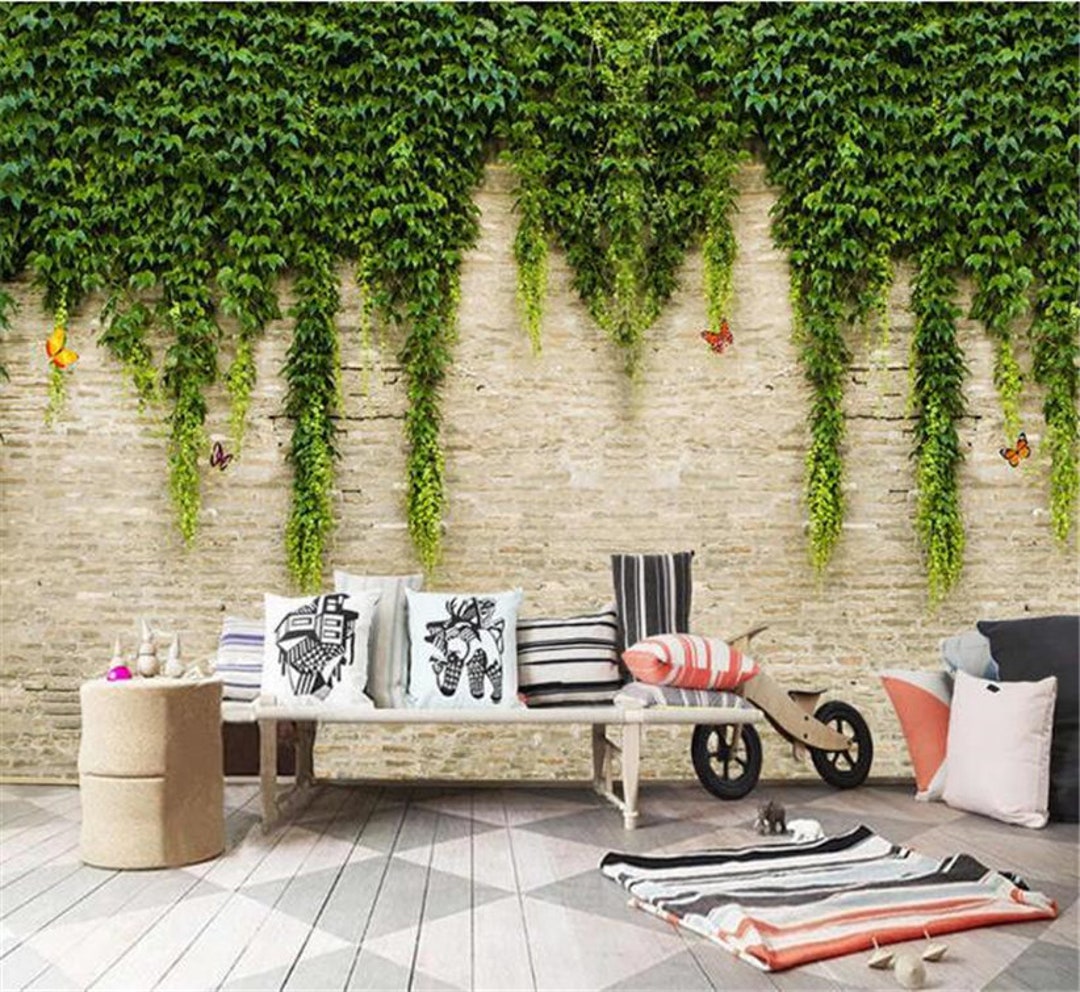 3D Mural Vine Wall Tiles Green Ivy Background Wall Mural Wallpaper Wall ...