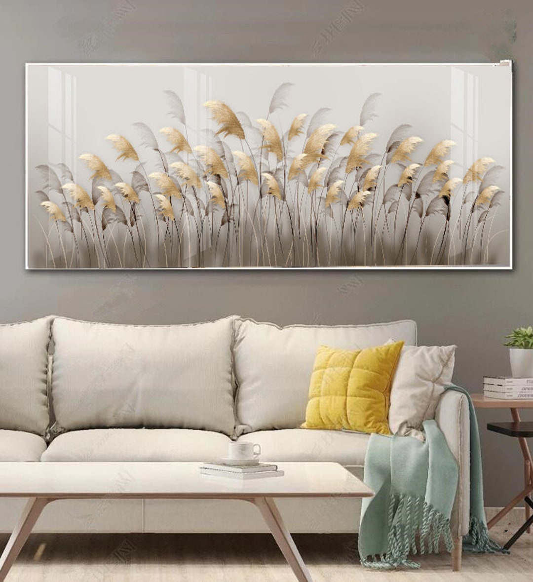 Reeds Plants Painting Wall Art, Abstract Reeds Digital Art Canvas Print ...