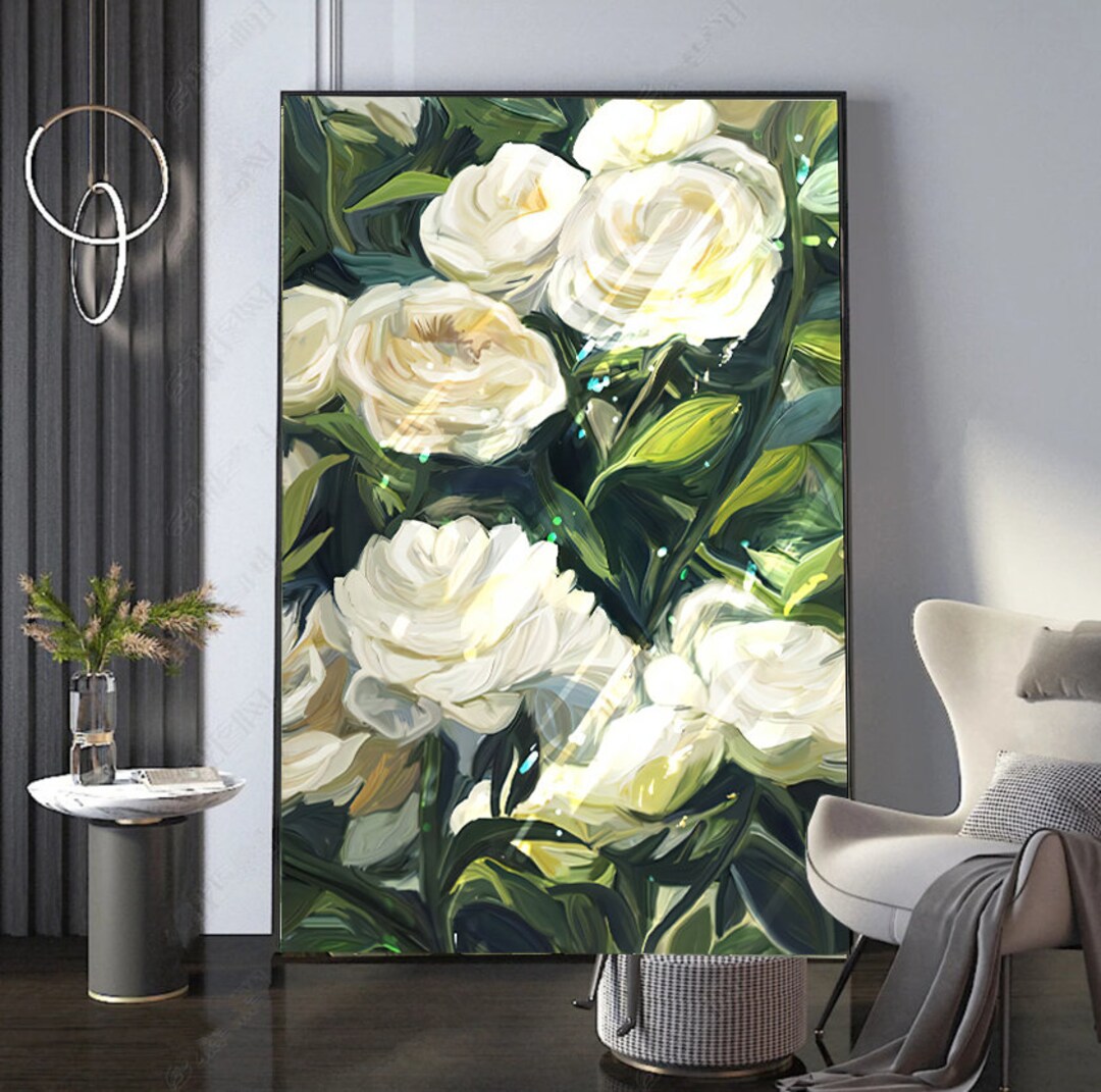 Abstract Oil Painting Roses Flowers Wall Art, Roses Flowers Digital Art ...