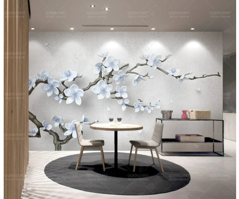 3D Hanging Plum Tree With Blue Blossom Wallpaper Wall Murals - Etsy