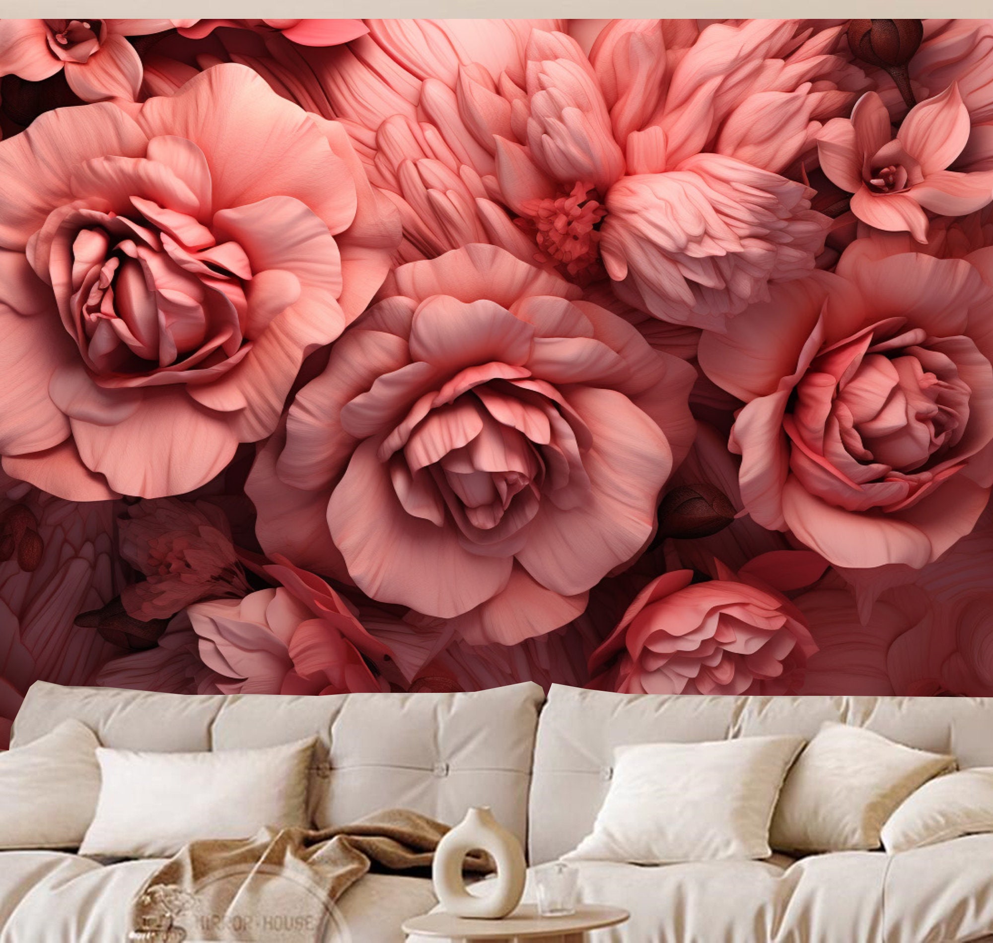 Pink Roses Flowers Wallpaper, Roses Floral Wall Mural Wall Decor - Etsy