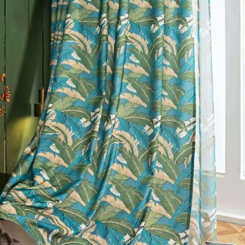 One Panel Retro Vintage Tropical Banana Leaves Curtains, Rainforest ...