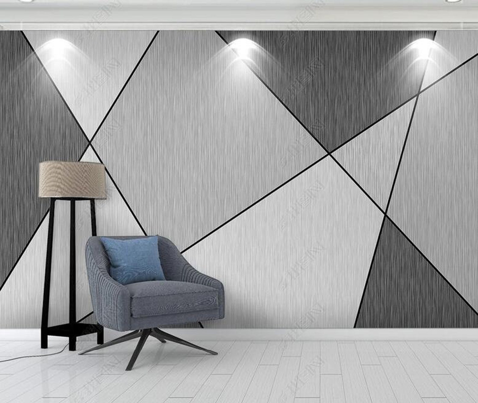 Gray Geometric Wallpaper Wall Mural Wall Decor - Etsy