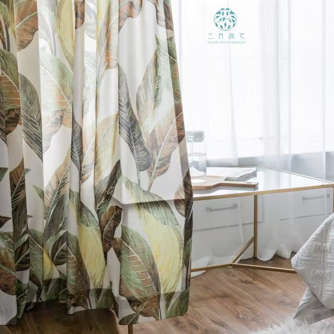 One Panel Rustic Retro Banana Leaves Plants Print Curtains, Translucent ...