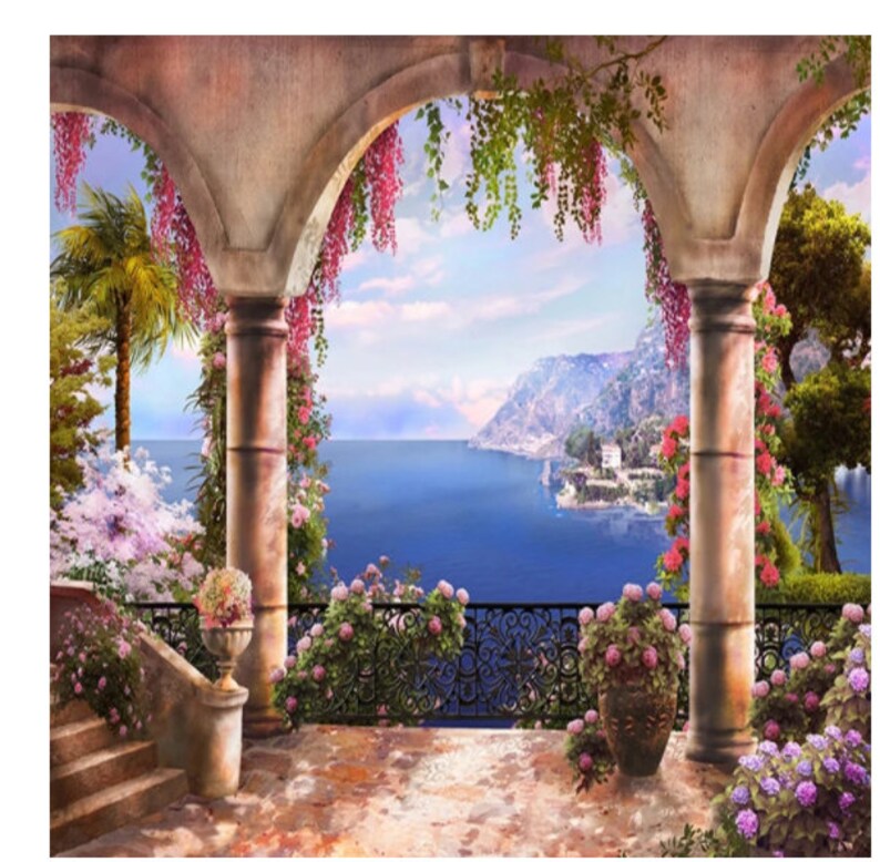 Garden Balcony Sea View Wallpaper Wall Murals - Etsy