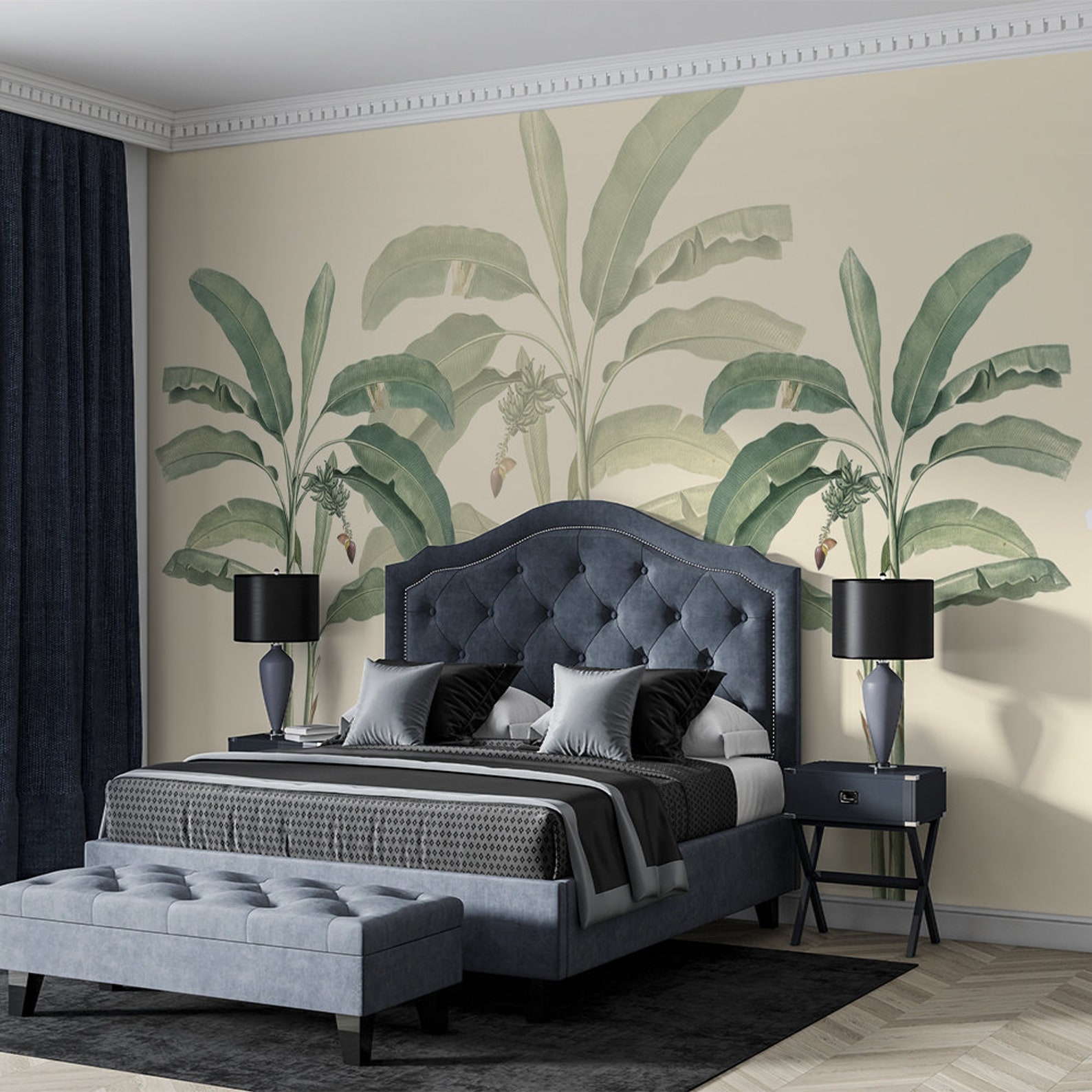 Tropical Plants Forest Living Room Background Wallpaper - Etsy