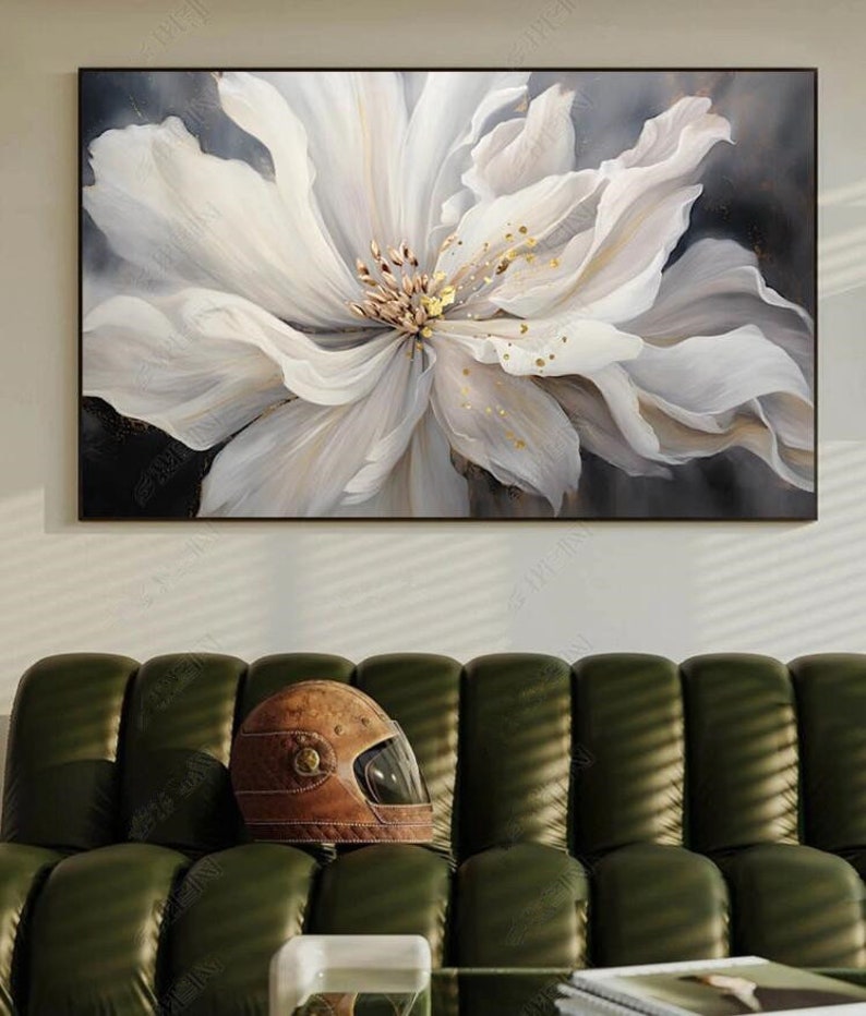 Modern White Floral Art, Painting White Flower Digital Art, Flower ...