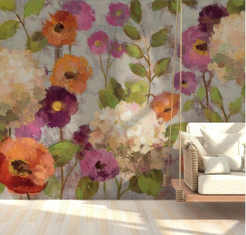 American Style Hydrangea Flowers Floral Wallpaper Wall Mural - Etsy