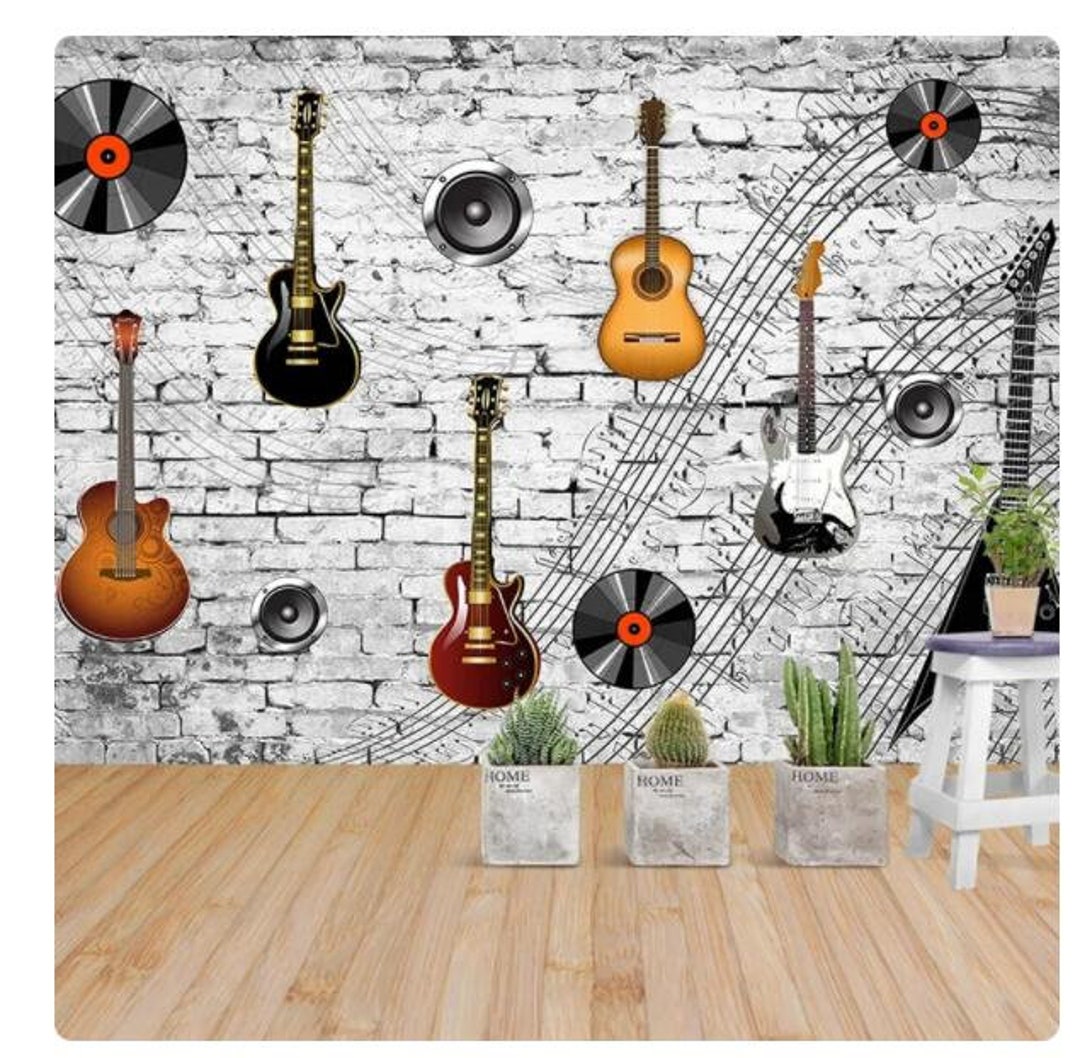 Nostalgic Brick Wall Personality Guitar Music Element Symbol Bar ...