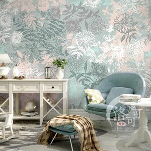 American Pastoral Floral Patterns Wallpaper, Abstract Flowers Rustic ...