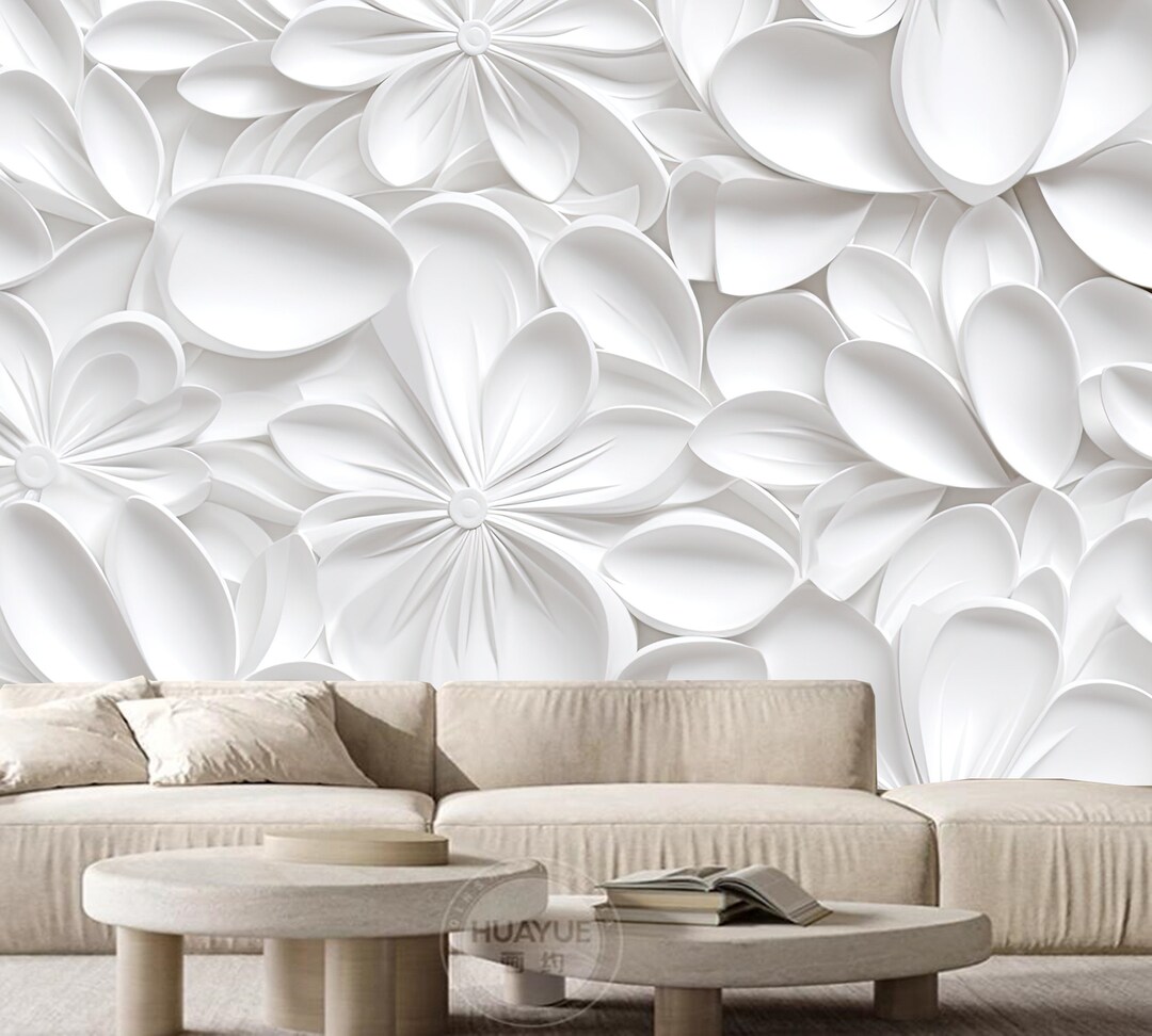Gypsum Patterns White Flowers Wallpaper, Gypsum Floral Background Wall ...