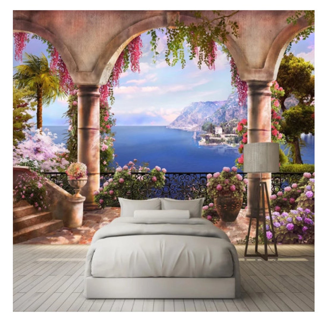 Garden Balcony Sea View Wallpaper Wall Murals - Etsy