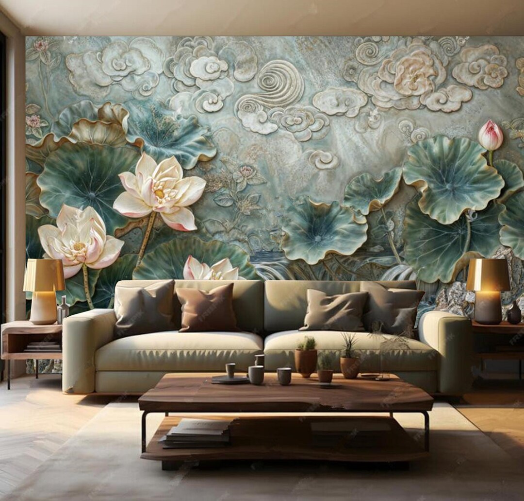 3D Relief Lotus Background Wallpaper, 3D Lotus Flowers Floral Wall ...