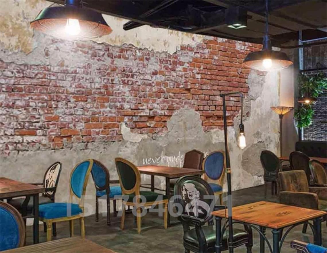 Cement Vintage Brick Wall Cafe Restaurant Background Wallpaper - Etsy