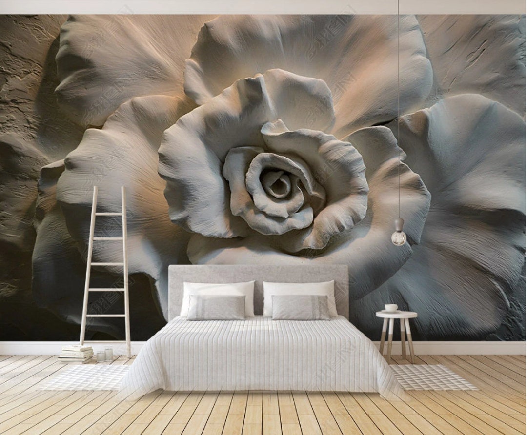3D Relief Rose Wallpaper Wall Mural,beautiful Flowers Wall Mural Wall ...