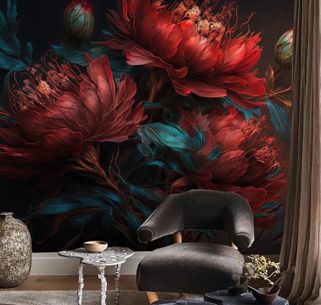 Blooming Flowerbeds of Amazing Red Color Flowers Wallpaper, Dark Moody ...