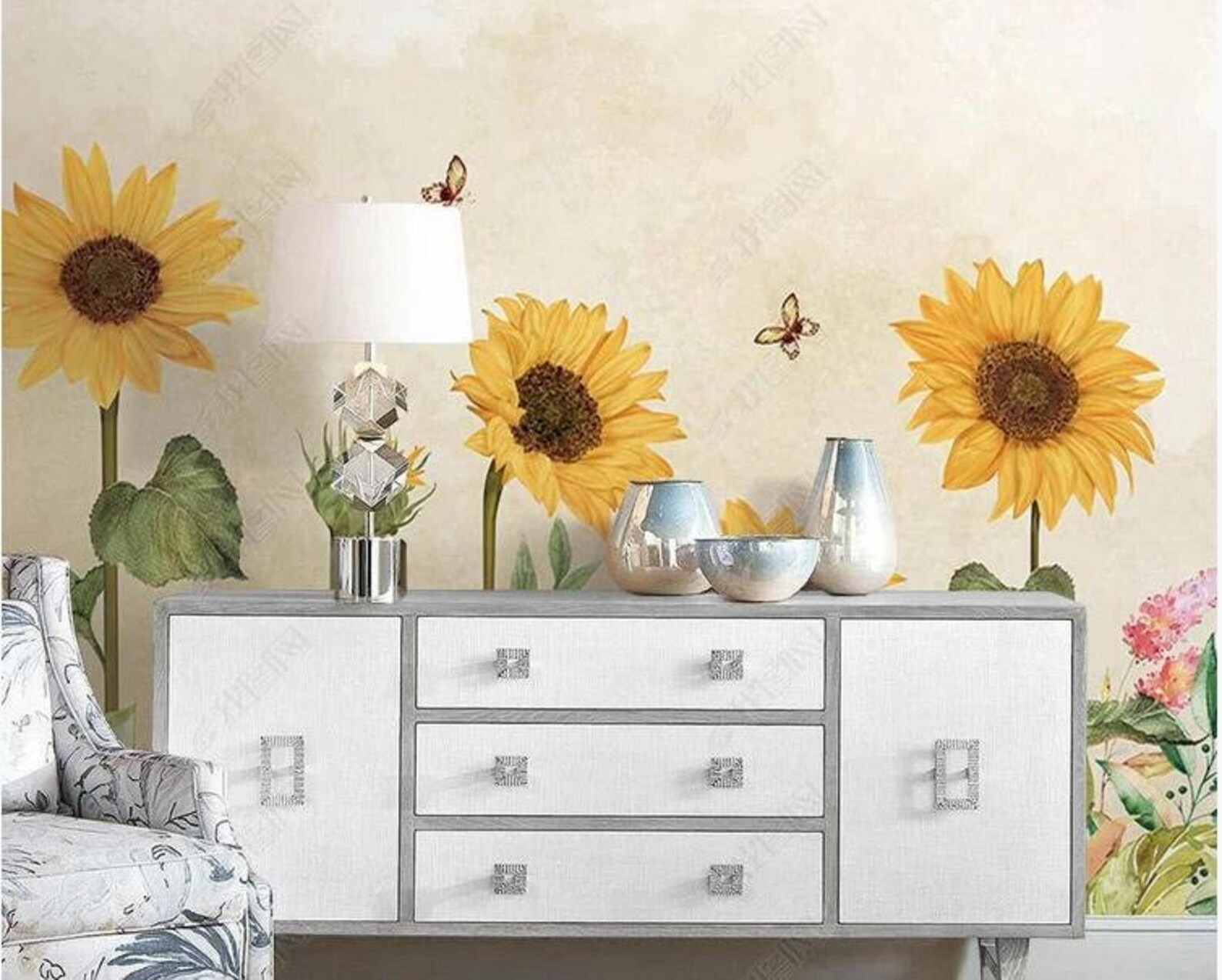 Watercolor Sunflower Wallpaper Wall Mural Beautiful Flowers - Etsy