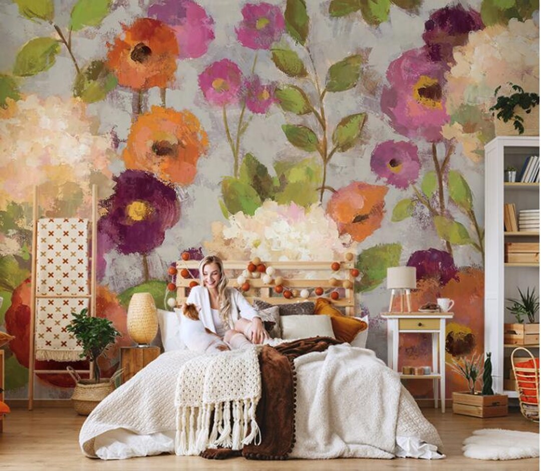 American Style Hydrangea Flowers Floral Wallpaper Wall Mural - Etsy