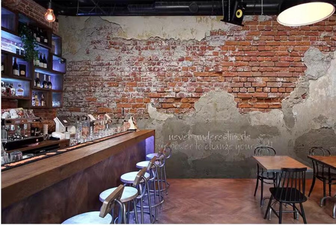 Retro Nostalgic Red Bricks Wallpaper for Restaurant Cafe Bar Living ...
